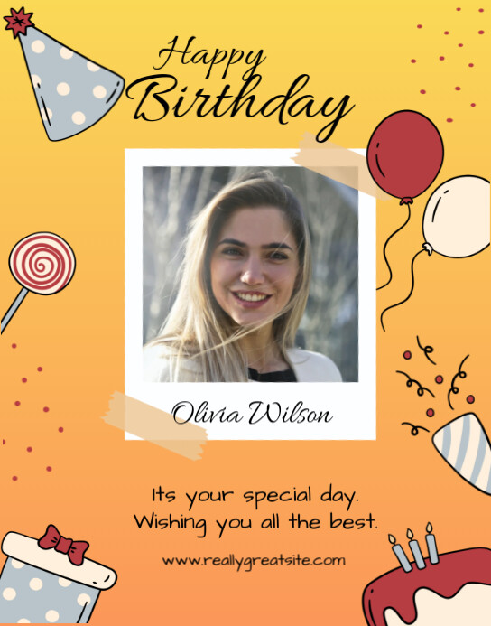 Orange Joyful Birthday Party Poster/wallboard Template | PosterMyWall