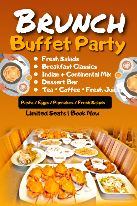 Orange Joyful Brunch Buffet Party Poster Template | PosterMyWall
