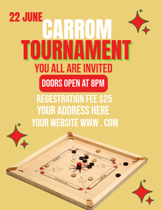 Copy of Orange Joyful Carrom Tournament Poster Flyer (us Letter ...