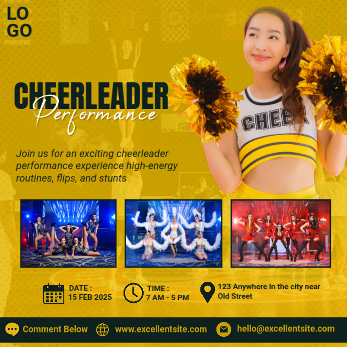 Orange Joyful Cheerleader Performance Instagram Post Template | PosterMyWall