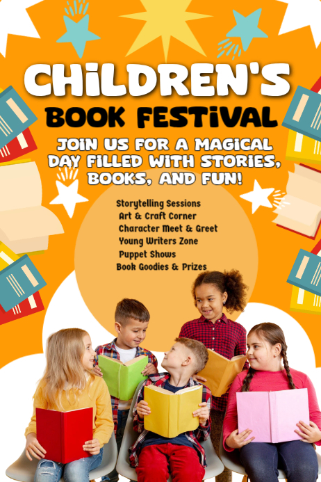 Orange Joyful Children Book Festival Poster Template | PosterMyWall