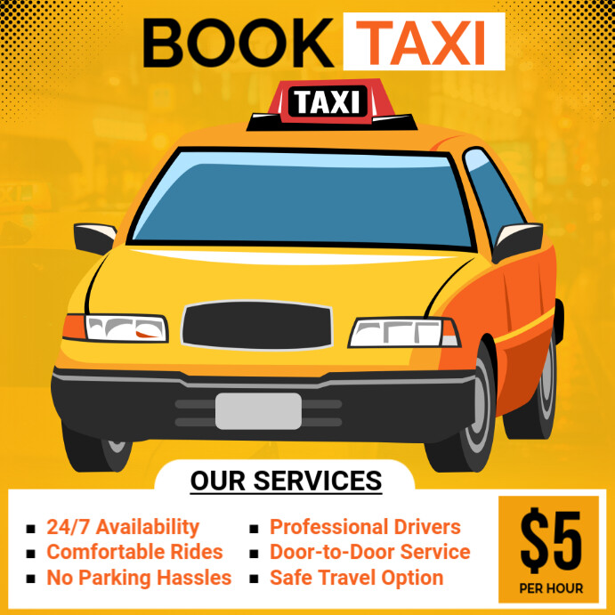 Orange Joyful Comfortable Taxi Services Instagram Post Template ...
