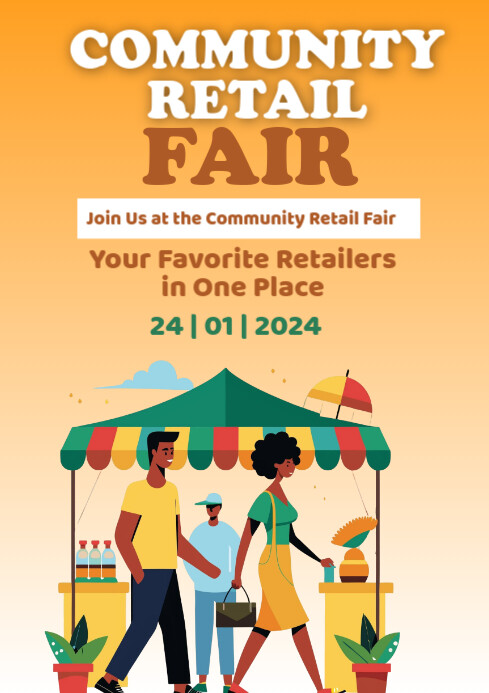 Orange Joyful Community Retail Fair A2 Template | PosterMyWall