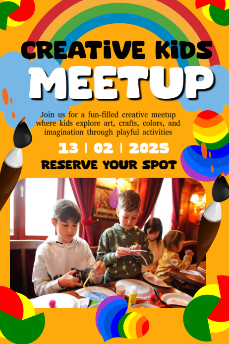 Orange Joyful Creative Kids Meetup Poster Template | PosterMyWall