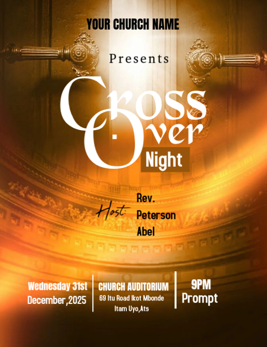 Plantilla de Orange Joyful Cross Over Night Flyer (us Letter ...