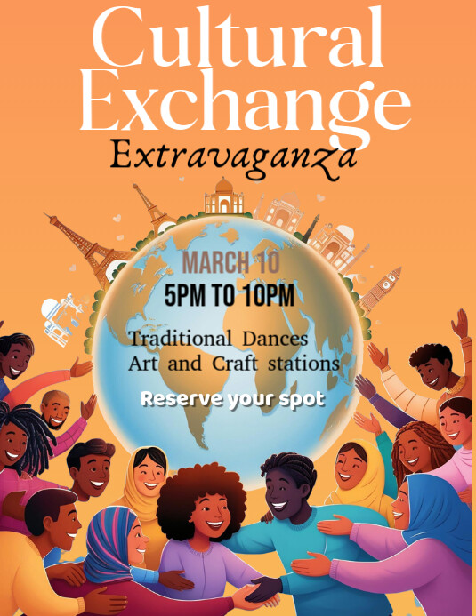 Orange Joyful Cultural Exchange Extravaganza Flyer (us Letter) Template ...