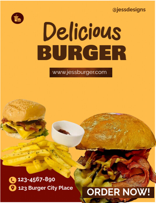 Orange Joyful Delicious Burger Order Now Flyer (us Letter) Template ...