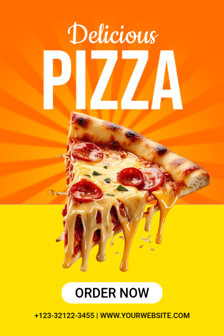 Orange Joyful Delicious Pizza Poster Template | PosterMyWall