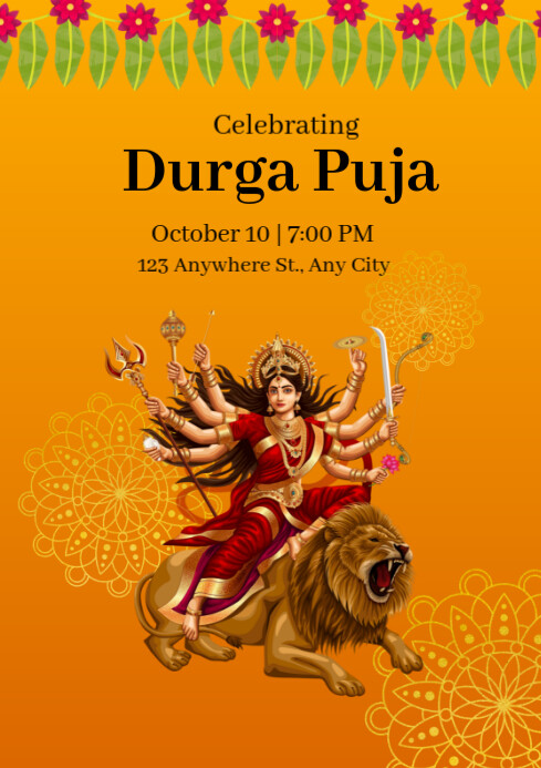 Orange Joyful Durga Puja A4 Template | PosterMyWall