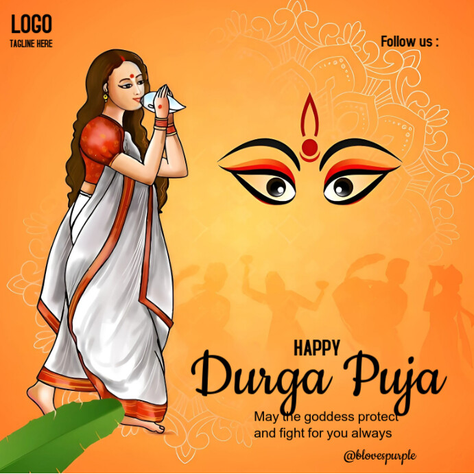 Copy of Orange Joyful Durga Puja Instagram Post | PosterMyWall