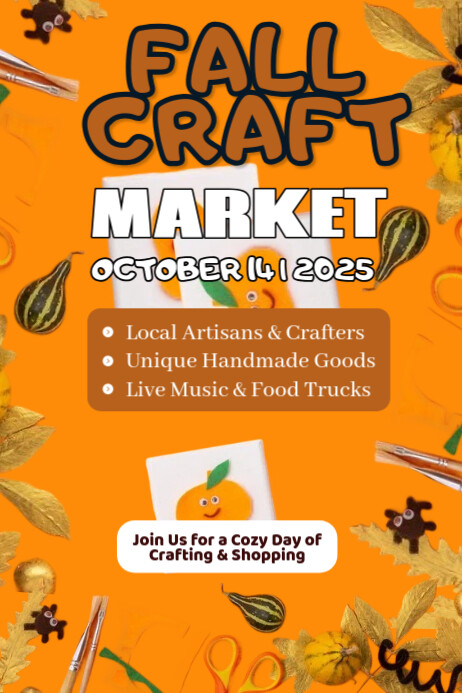 Plantilla de Orange Joyful Fall Craft Market Poster | PosterMyWall