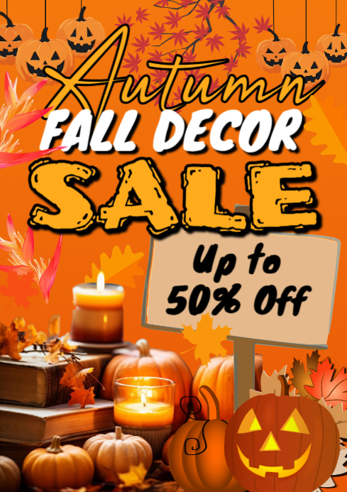 Orange Joyful Fall Decor Sale A3 Template | PosterMyWall