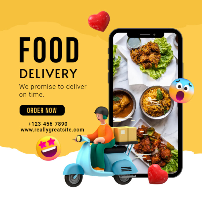 Orange Joyful Food Delivery Instagram Post Template | PosterMyWall