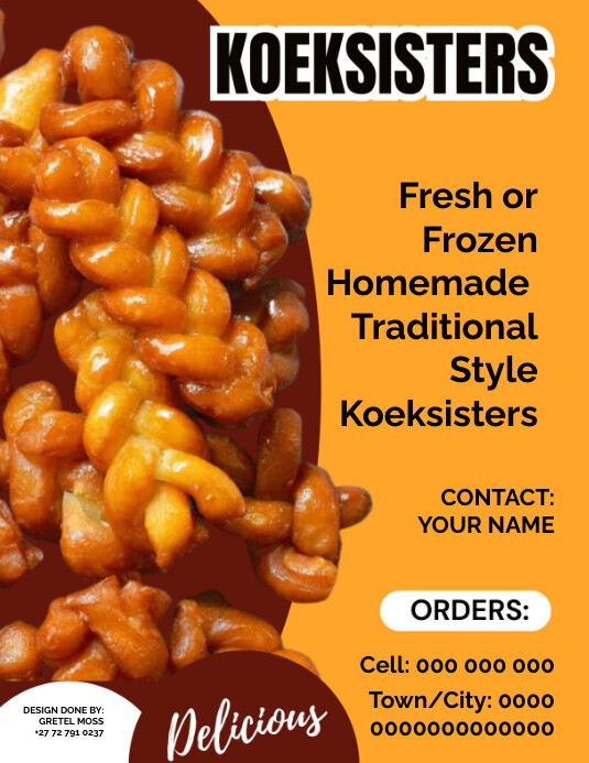 Plantilla de Orange Joyful Food Menu Koeksisters For Flyer | PosterMyWall