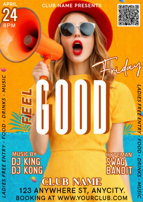 Orange Joyful Friday Night Party Invitation Social Media A4 Template ...