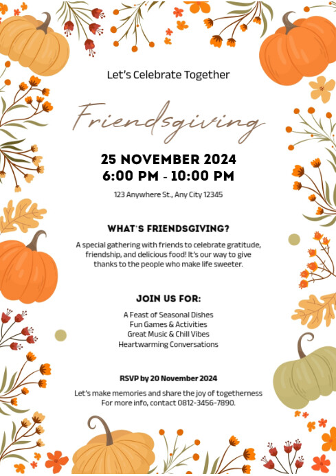 Orange Joyful Friendsgiving Poster Template | PosterMyWall
