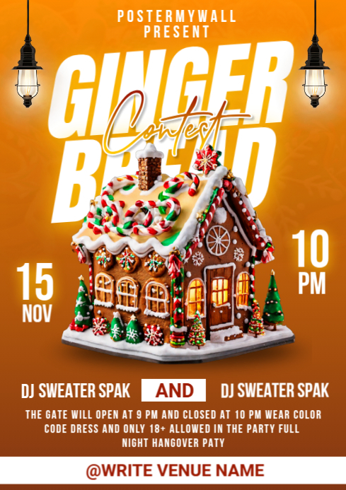 Orange Joyful Gingerbread House Contest A4 Template | PosterMyWall