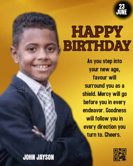 Plantilla de Orange Joyful Golden Birthday Blessing Card For Boys ...