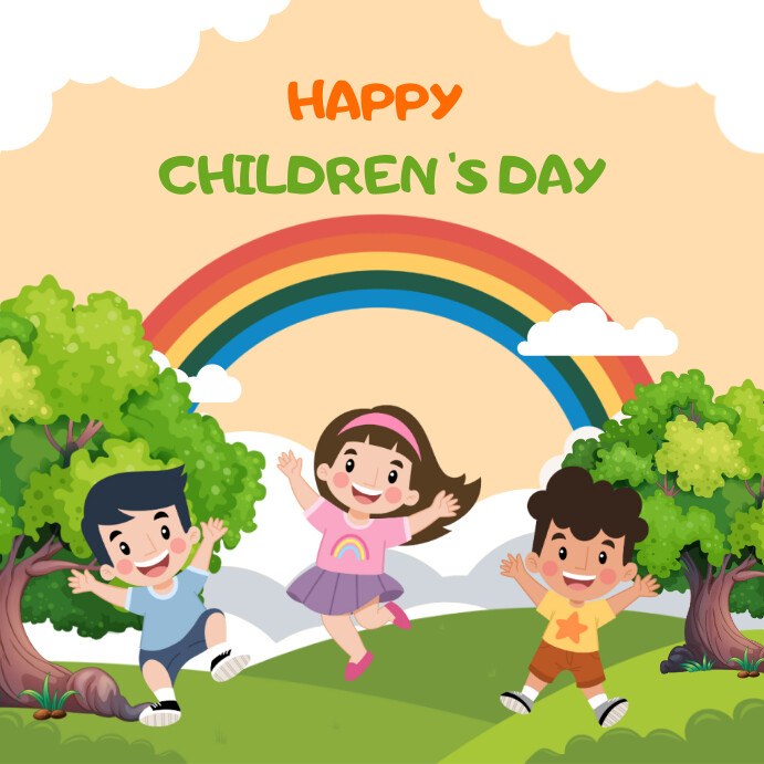 Orange Joyful Green And Orange Happy Children Template | PosterMyWall