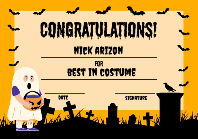 Orange Joyful Halloween Costume Award Certificate A4 Template ...