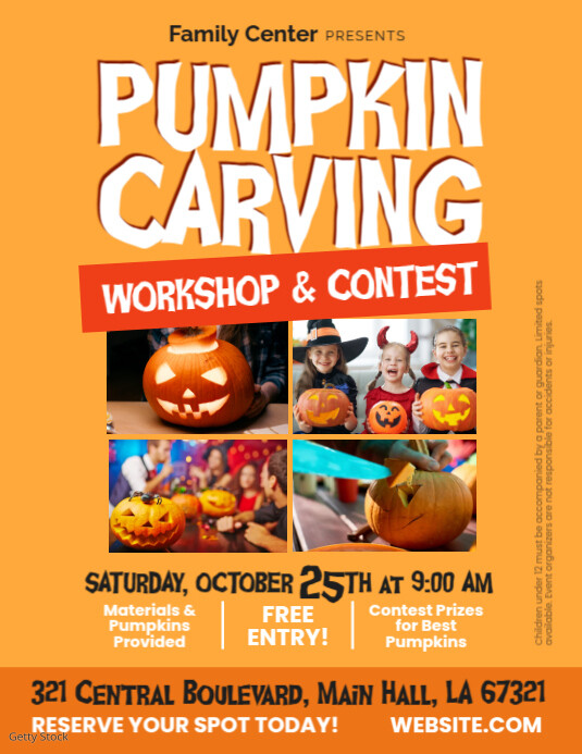 Orange Joyful Halloween Pumpkin Carving Workshop & Contest Flyer (Us ...