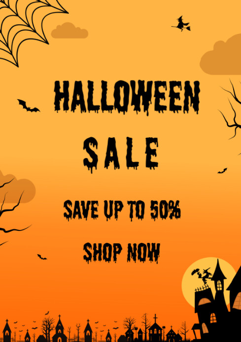 Orange Joyful Halloween Sale Template A4 | PosterMyWall