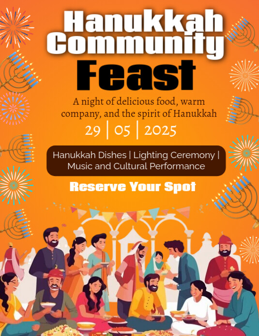 Orange Joyful Hanukkah Community Feast Flyer (us Letter) Template ...