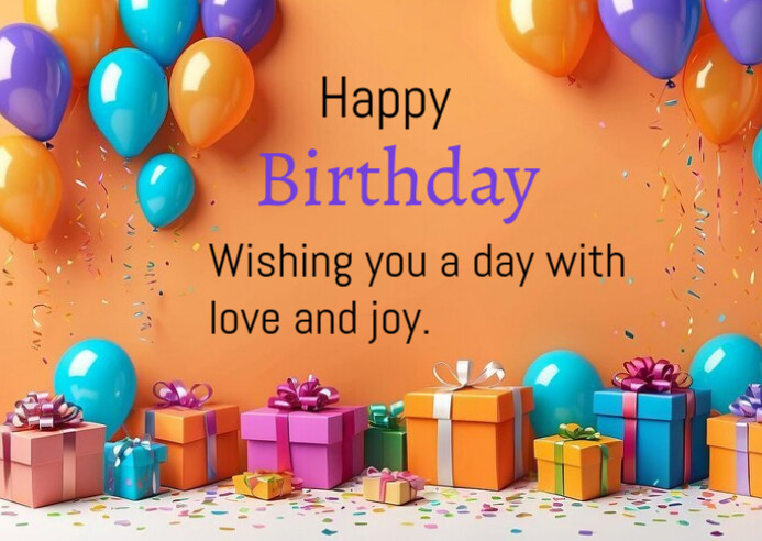 Orange Joyful Happy Birthday Wishes Postcard Template | PosterMyWall