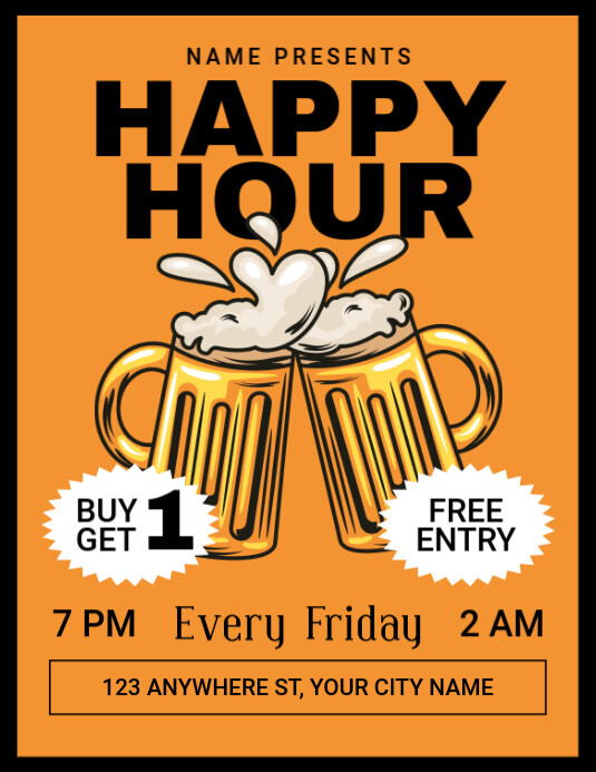 Orange Joyful Happy Hour Flyer (us Letter) Template | PosterMyWall
