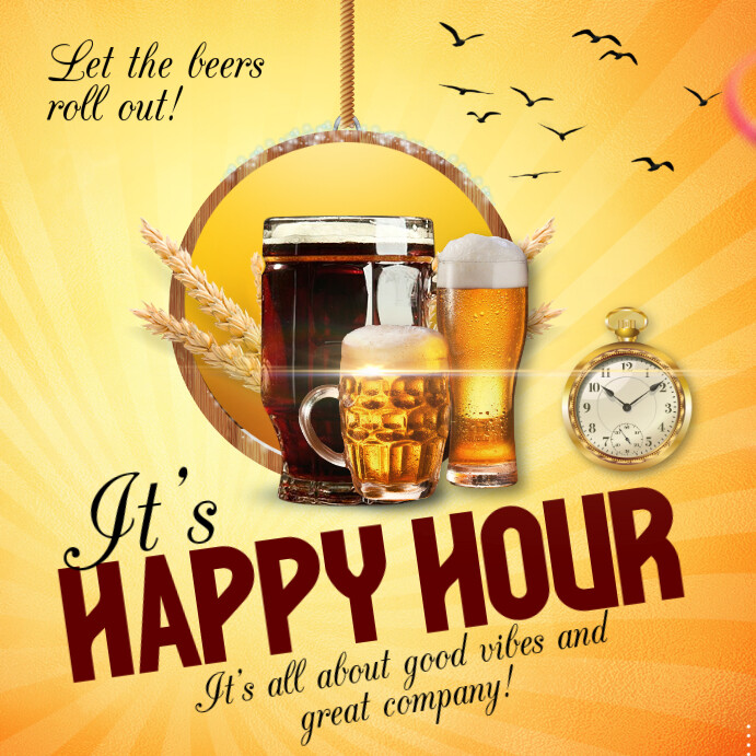 Orange Joyful Happy Hour Instagram Post Template | PosterMyWall