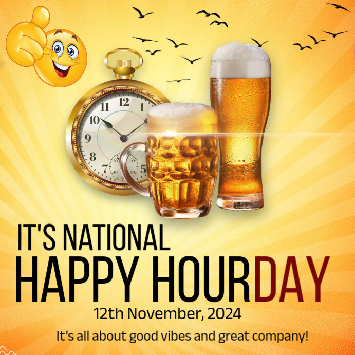 Orange Joyful Happy Hour Instagram Post Templat | PosterMyWall