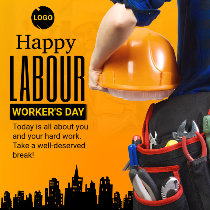 Orange Joyful Happy Labour Workers Day Instagram Post Template ...