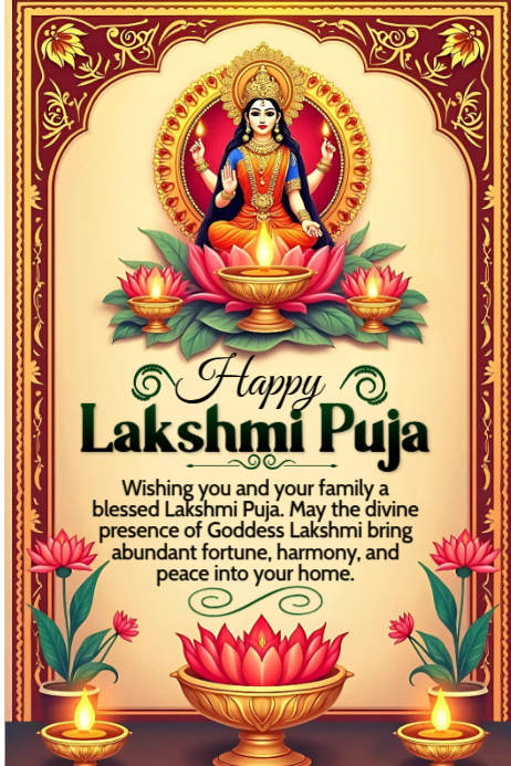 Orange Joyful Happy Lakshmi Puja Poster Template | PosterMyWall