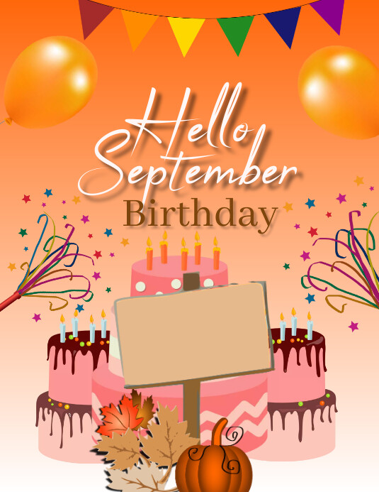 Copy of Orange Joyful Hello September Birthday Flyer | PosterMyWall
