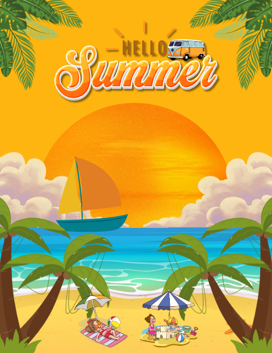 Orange Joyful Hello Summer Flyer (us Letter) Template | PosterMyWall