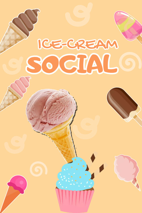 Orange Joyful Ice Cream Social Poster Poster Template | PosterMyWall