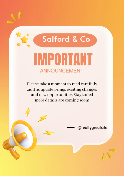 Orange Joyful Important Announcement A2 Template | PosterMyWall