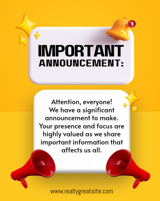 Copy of Orange Joyful Important Announcement Poster – Bold Yellow ...