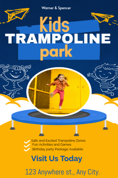 Orange Joyful Kids Trampoline Park Fun Flyer Poster Template | PosterMyWall