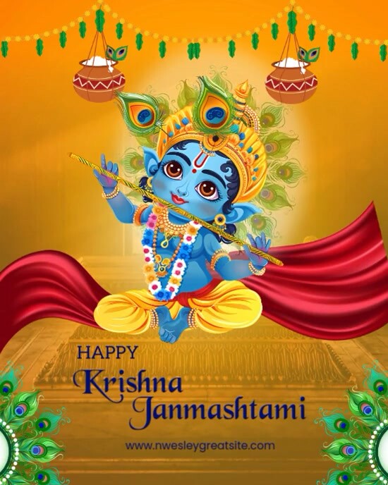 Orange Joyful Krishna Janmashtami Instagram Portrait Template ...