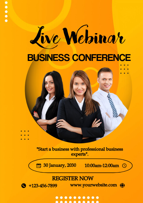 Orange Joyful Live Webinar Business Converenc Template | PosterMyWall