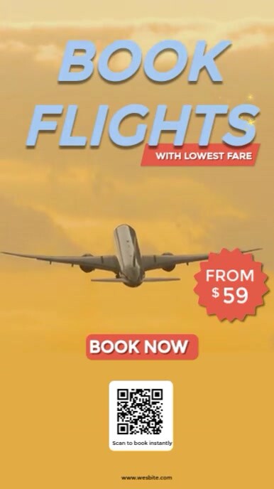 Orange Joyful Modern Flight Booking Ad – Book Flights With Lowest Fare ...