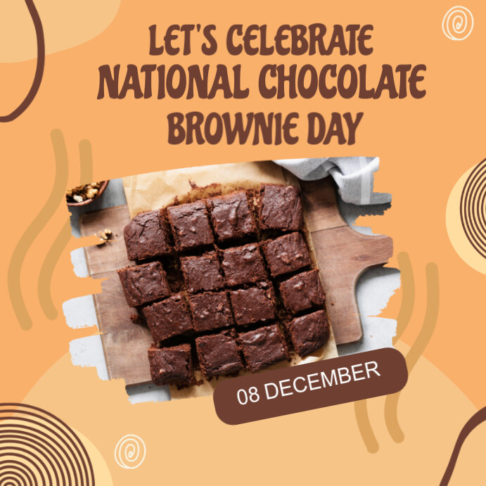 Orange Joyful National Chocolate Brownie Day Instagram Post Template | PosterMyWall
