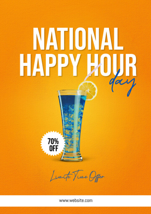 Orange Joyful National Happy Hour Day A4 Template | PosterMyWall