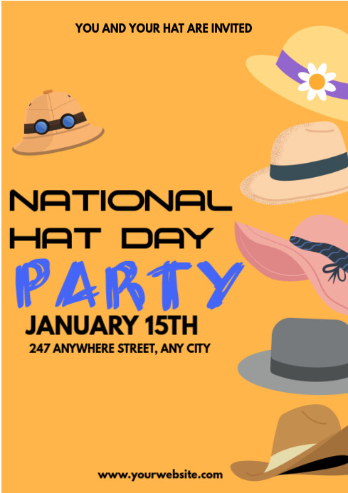 Copy of Orange Joyful National Hat Day Party A2 | PosterMyWall