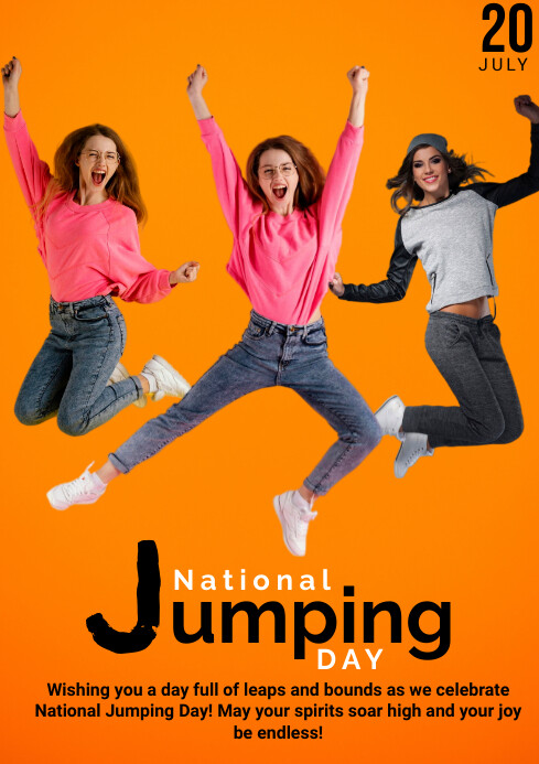 Plantilla de Orange Joyful National Jumping Day A4 | PosterMyWall