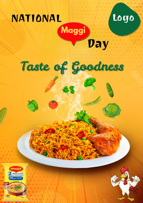 Orange Joyful National Maggi Day A4 Template | PosterMyWall