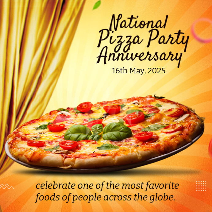 Orange Joyful National Pizza Party Instagram Post Template | PosterMyWall