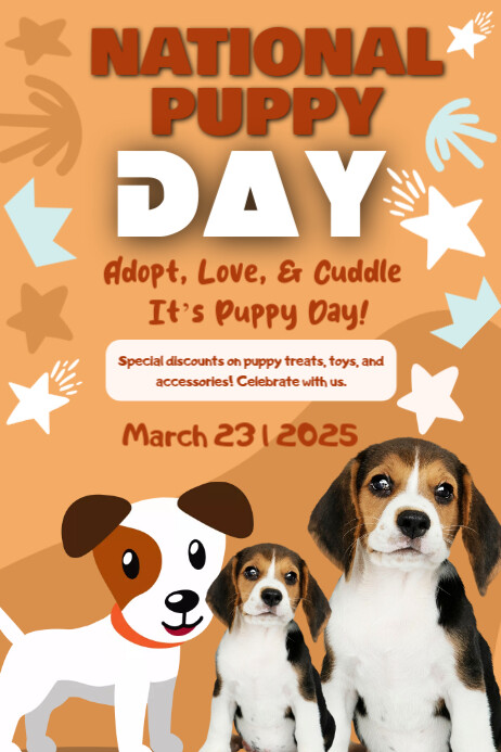 Orange Joyful National Puppy Day Poster Template | PosterMyWall