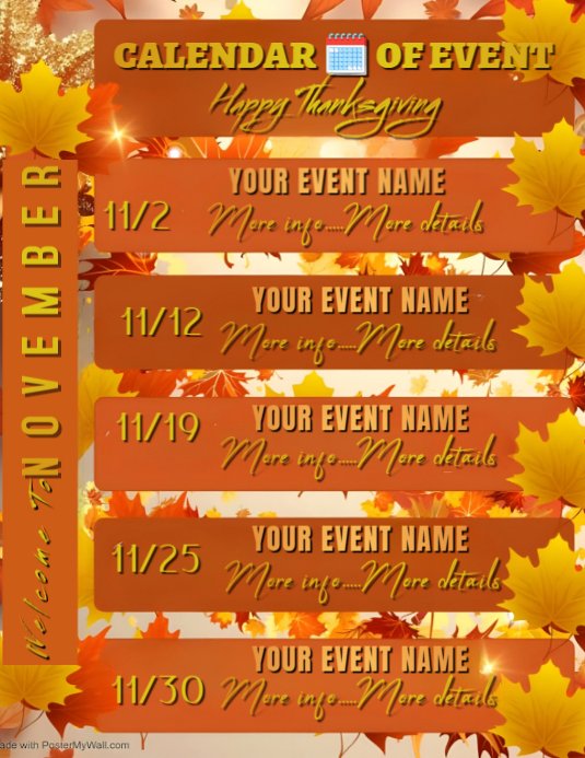 Orange Joyful November Calendar Event/ Happy Thanksgiving Flyer Flyer ...
